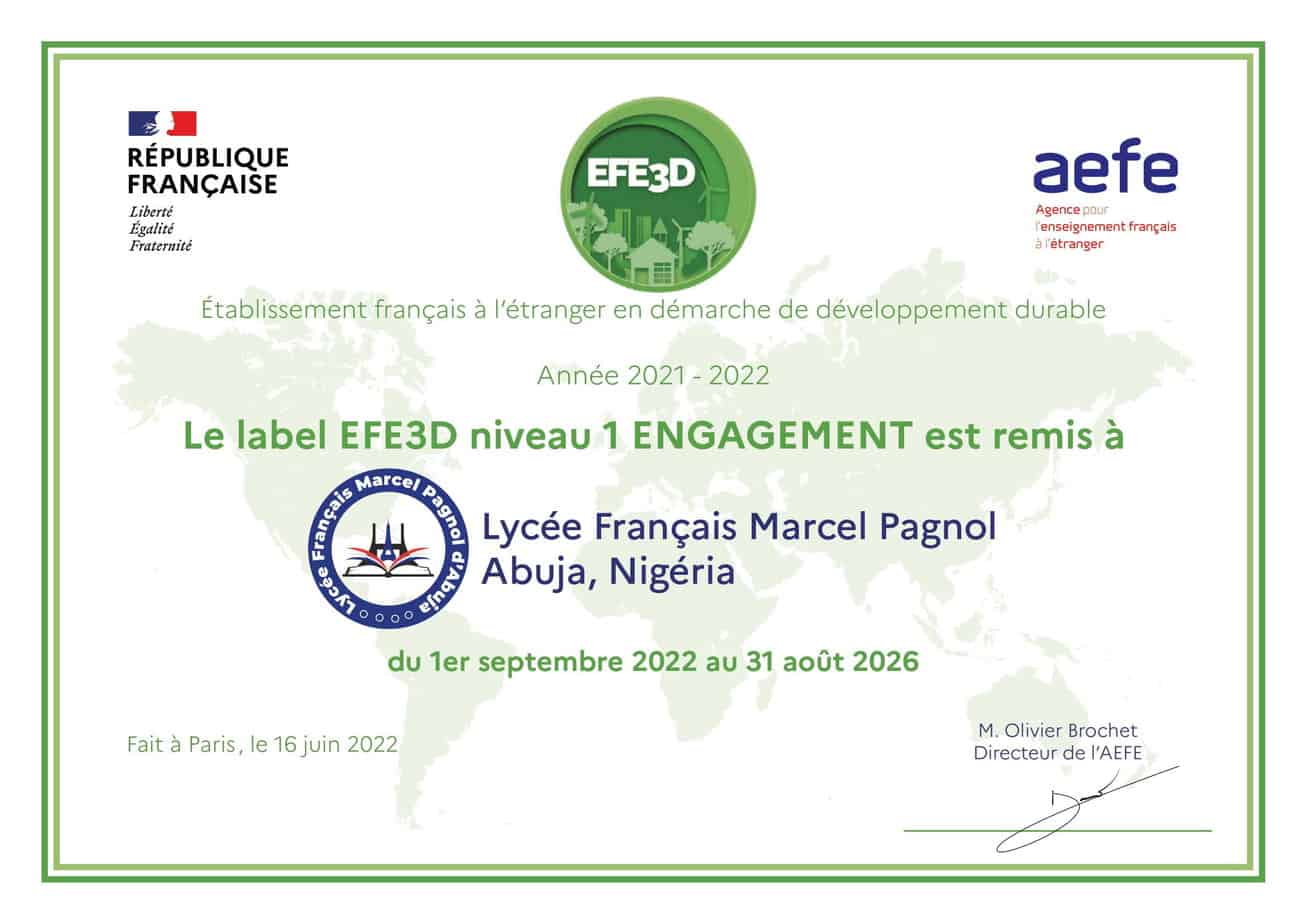 Labellisation EFE3D – LYCEE FRANCAIS MARCEL PAGNOL ABUJA